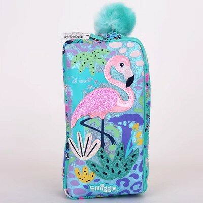 Пенал Smiggle, с изображением фламинго, зеленый, 22,5x12,5 см