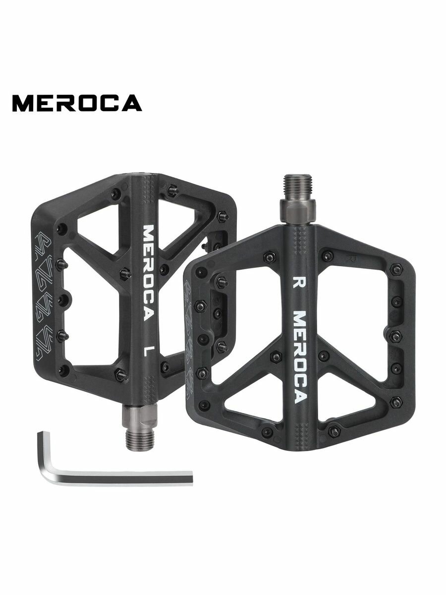 Нейлоновые широкие не скользящие педали-платформы с шипами MEROCA черные