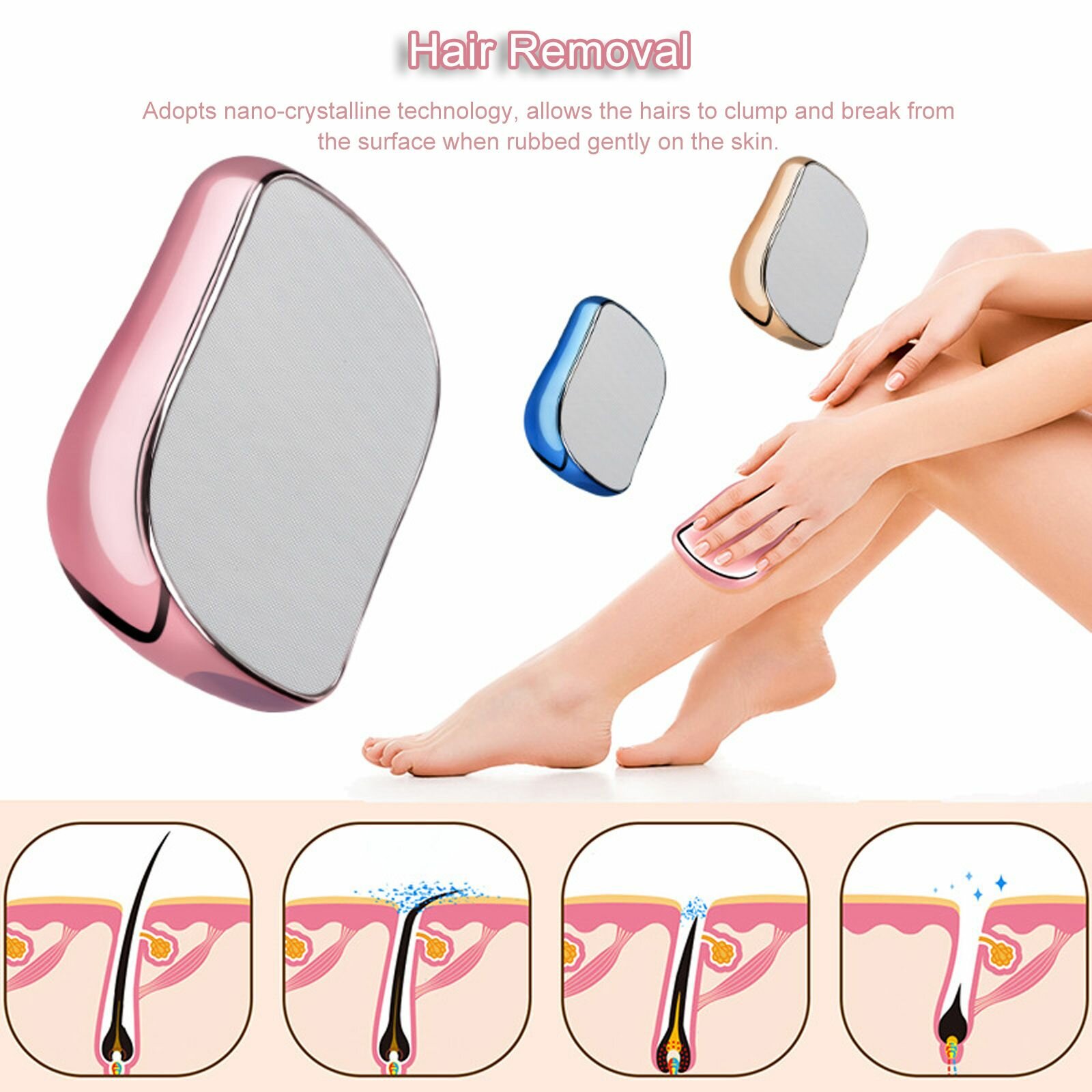 Портативный кристаллический ластик для волос, безболезненный ручной инструмент для удаления волос, отшелушивающий кожу для тела, лица, ног и всего тела