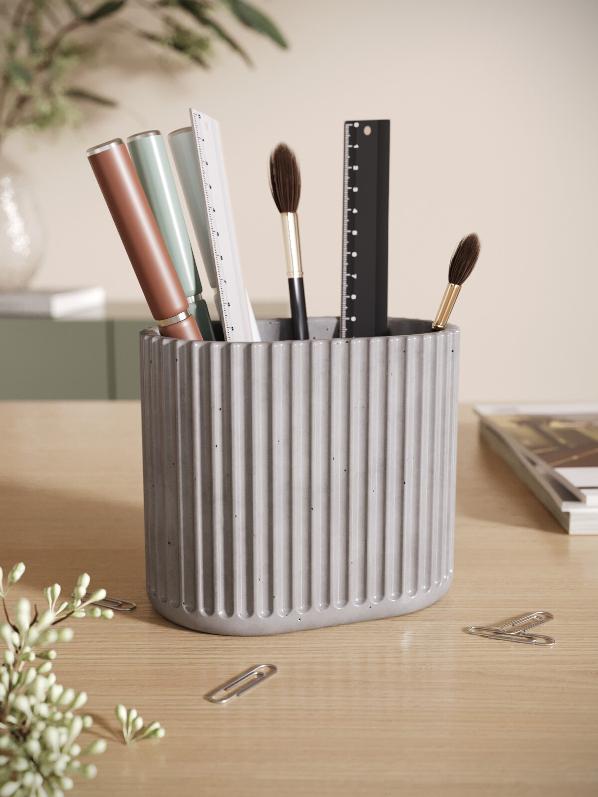 Канцелярский стакан Chloe Duo, органайзер для канцелярии, 13х10х8,5 см, бетон, серый глянцевый