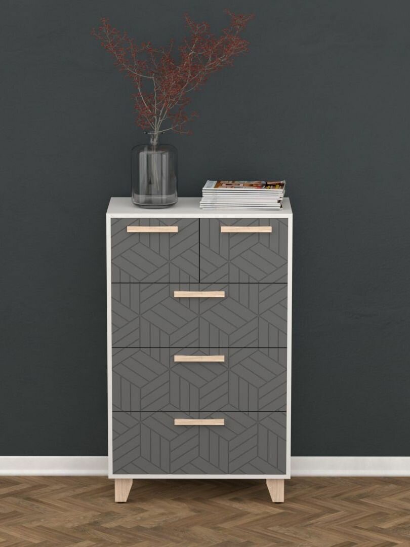 Комод с ящиками Амстердам Белый / Серый графит (12 Стульев)