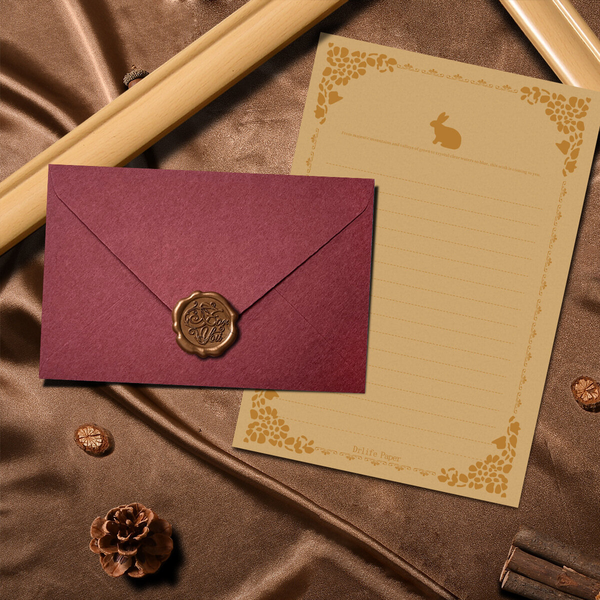 Подарочный набор "Кашемир", 3 конверта, 10 листов бумаги, 3 марки, в стиле ретро