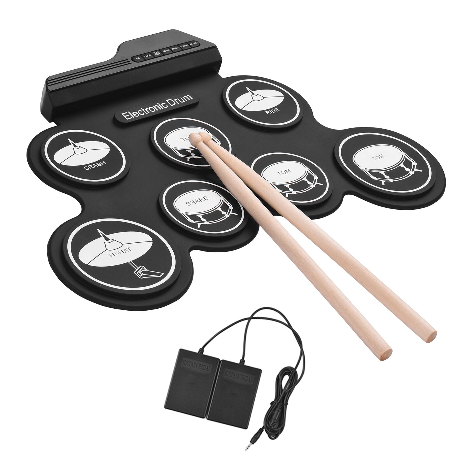 Compact Size USB Roll-Up Silicon Drum Set Set Digital Electronic Drum Kit Kit 7 барабанных площадок с педалями для ног для новичков для новичков для детей детей