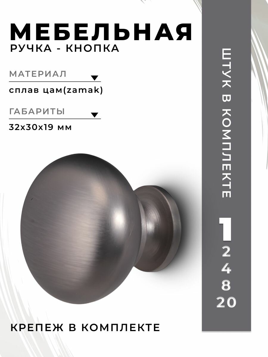 Ручка-кнопка для мебели, Inred IN.01.3033.0. MBBN чёрный никель, ручка для шкафа, кухонной мебели