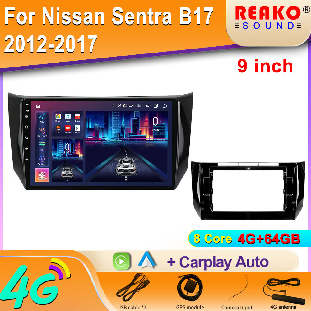 Магнитола для Nissan Sentra B17 2012-2017, с камерой заднего вида. IPS экран 10 дюймов, Wifi 2din с сенсорным экраном, usb и блютузом.