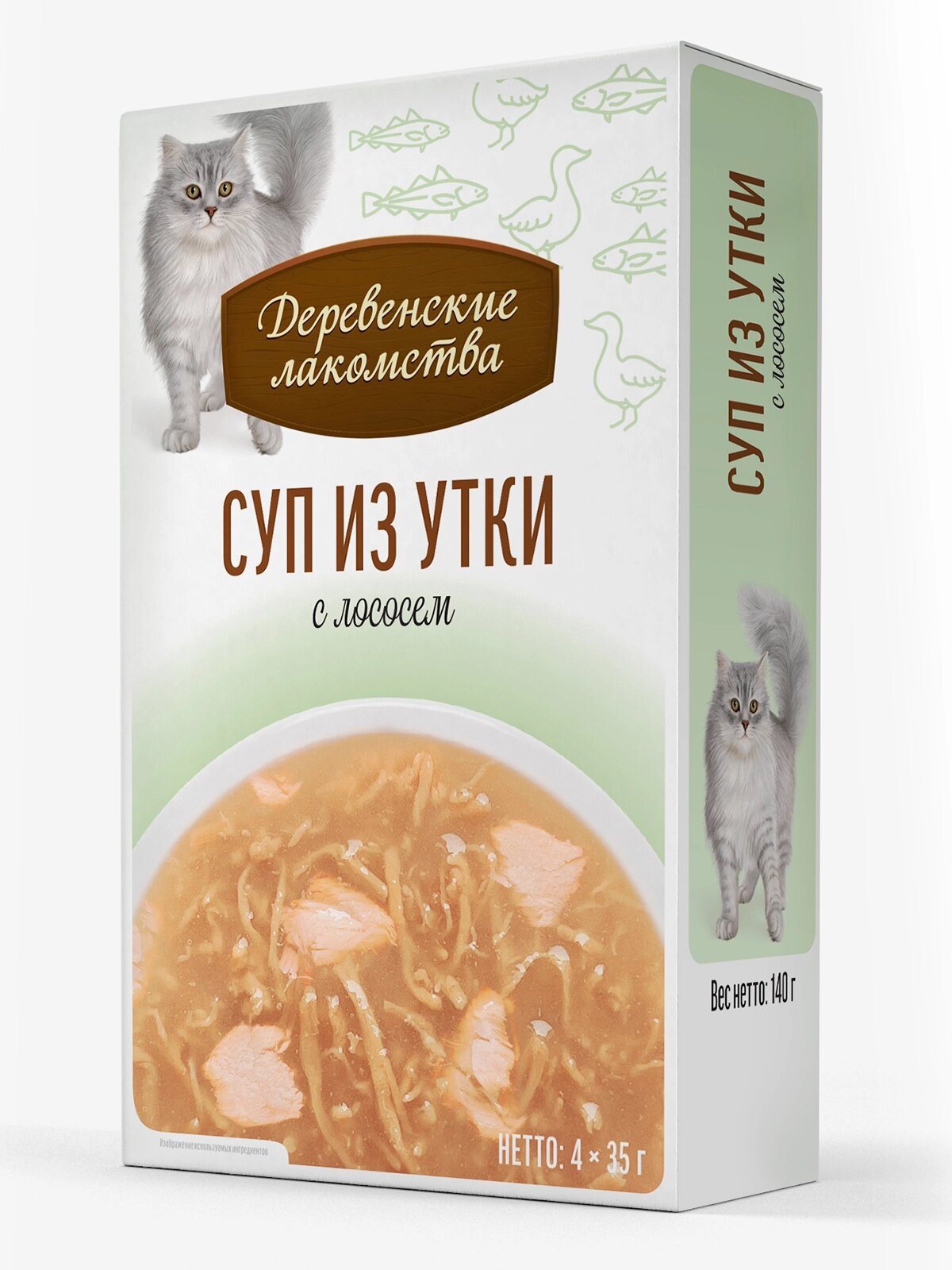 Деревенские лакомства Суп лакомство для кошек Утка и лосось, 35 г. х 4 шт.