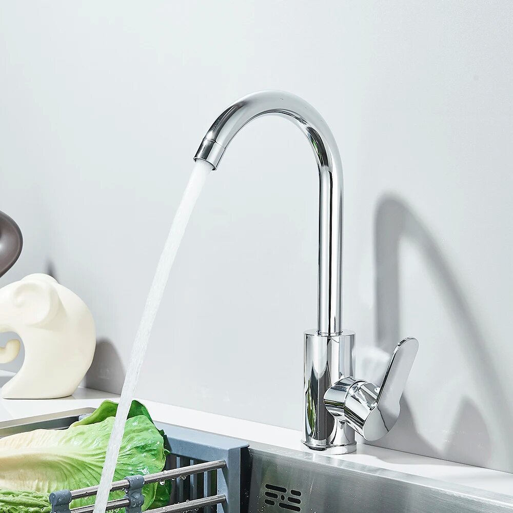 Хромированный смеситель для кухонной мойки, вращающийся смеситель из нержавеющей стали с одной ручкой, смеситель для холодной и горячей воды, крепление на палубу, кухонный смеситель, chrome A