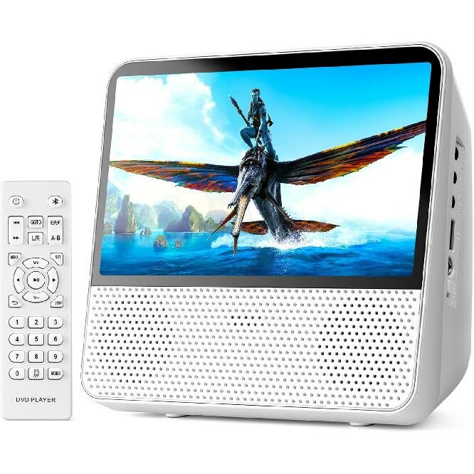 Портативный DVD-плеер с 7-дюймовым HD-экраном (разрешение 1024 600), 4000 мА ч аккумулятором, Hi-Fi стереозвуком, пультом ДУ, возможностью синхронизации с ТВ и функцией возобновления воспроизведения