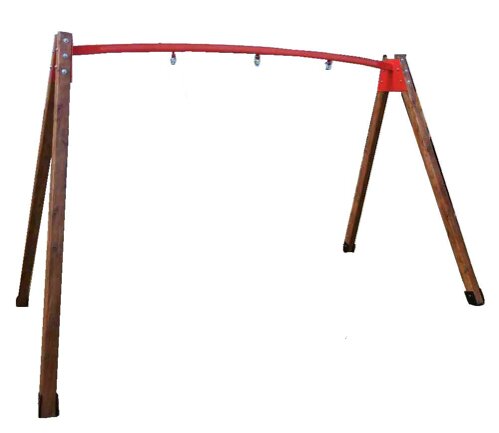 Качельная балка металлическая на деревянных опорах с тремя подвесами