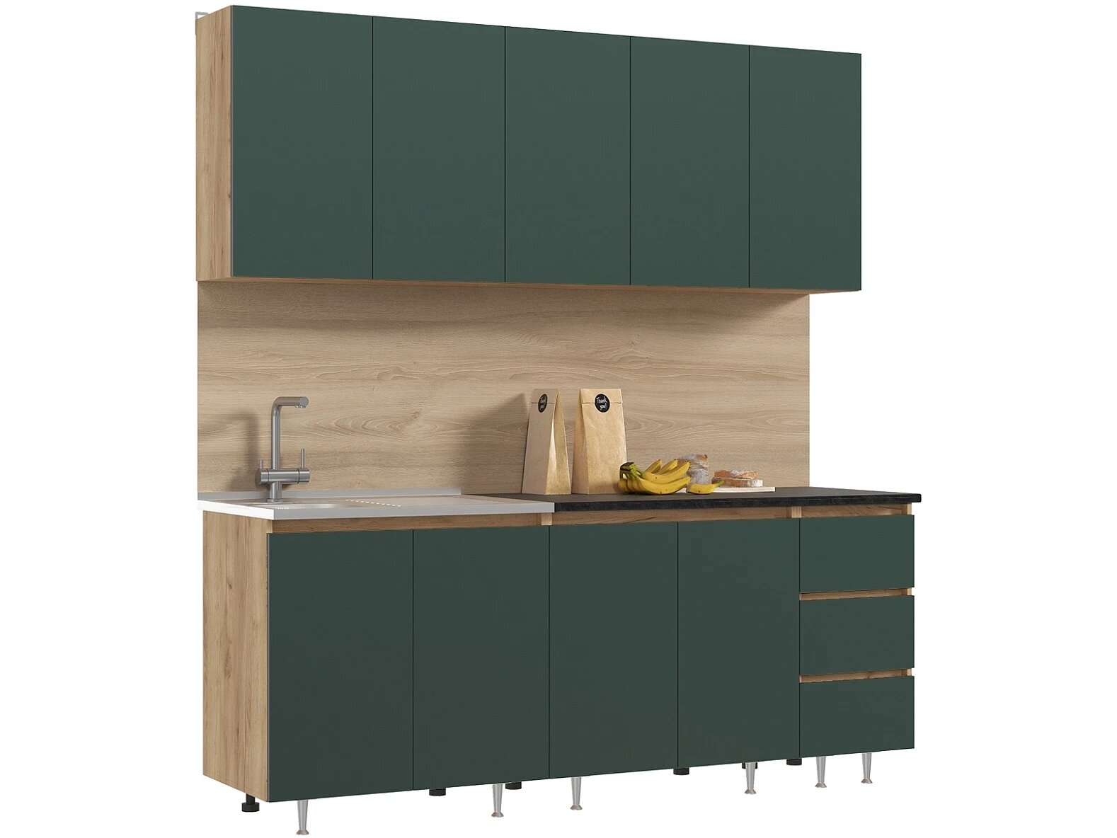 Кухонный гарнитур 2,0м, Дуб крафт/Изумрудный (Кастилло темный) ЛДСП
