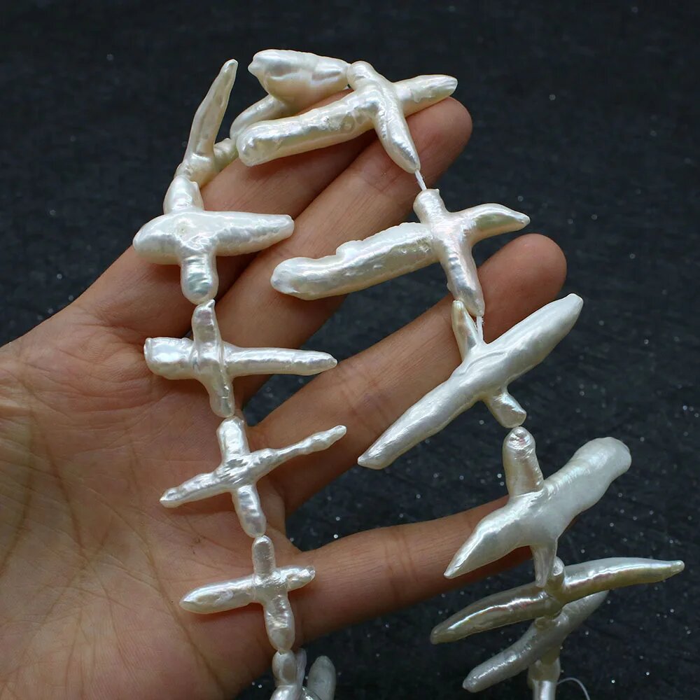 Белый пресноводный жемчуг, крест, бусины 3 pcs Beads, A-17x25-25x45mm