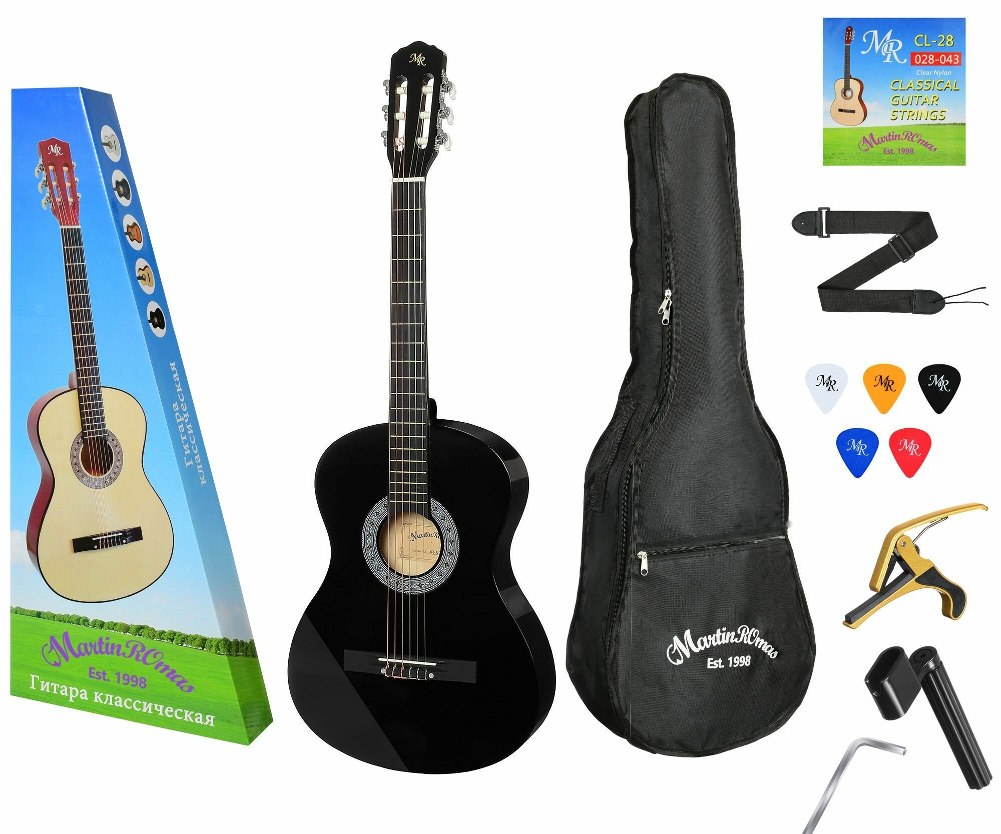 MARTIN ROMAS PACK JR-360 BK - Классическая гитара с аксессуарами (набор)