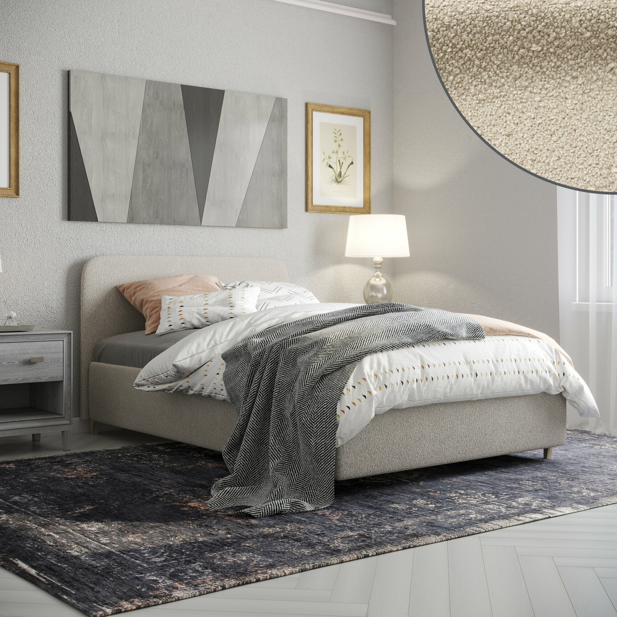 Кровать InRoom Мягкая кровать с подъемным механизмом Abstract бежевый букле, 160х190, с ножками