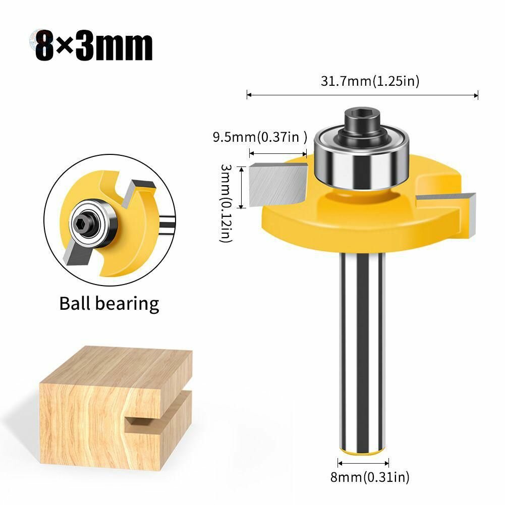 Фреза кромочная фальцевая 31.75 мм, твердосплавные вставки для чистой кромки ДСП, МДФ, дерева, хвостовик 8 мм, фрезерный инструмент JGZUI