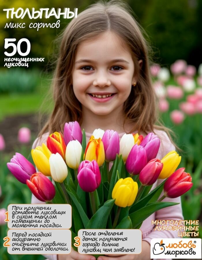Тюльпан Луковица, Микс сортов, 50 шт неочищенные