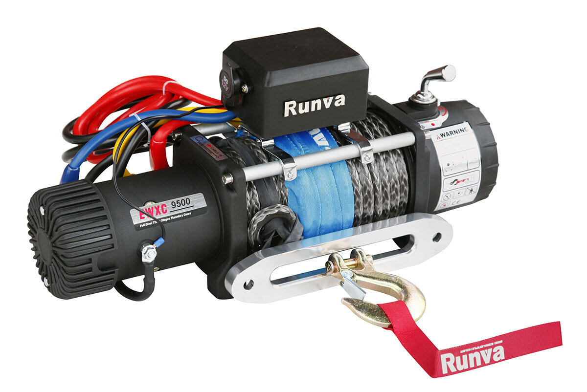 Лебёдка электрическая высокоскоростная 12V Runva 9500 lbs 4350 кг (синтетический трос) арт. EWXC9500SSR