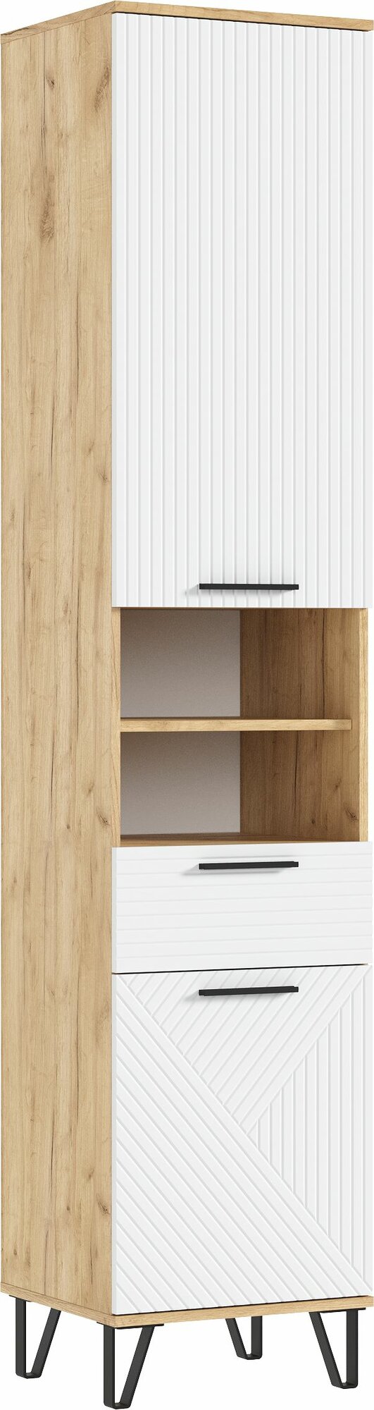 Шкаф-пенал открытый Флэш 450х2130х410 (Браш Вайт/Дуб Крафт) МИФ