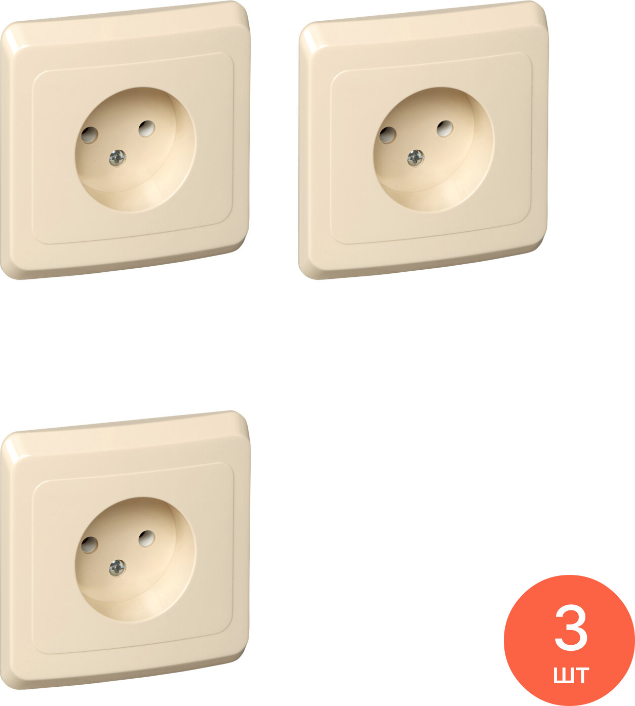 Розетка силовая штепсельная Systeme Electric / Систем Электрик Этюд, 16А 250В IP20 крем, без заземляющего контакта PC16-001K / электрооборудование (комплект из 3 шт)