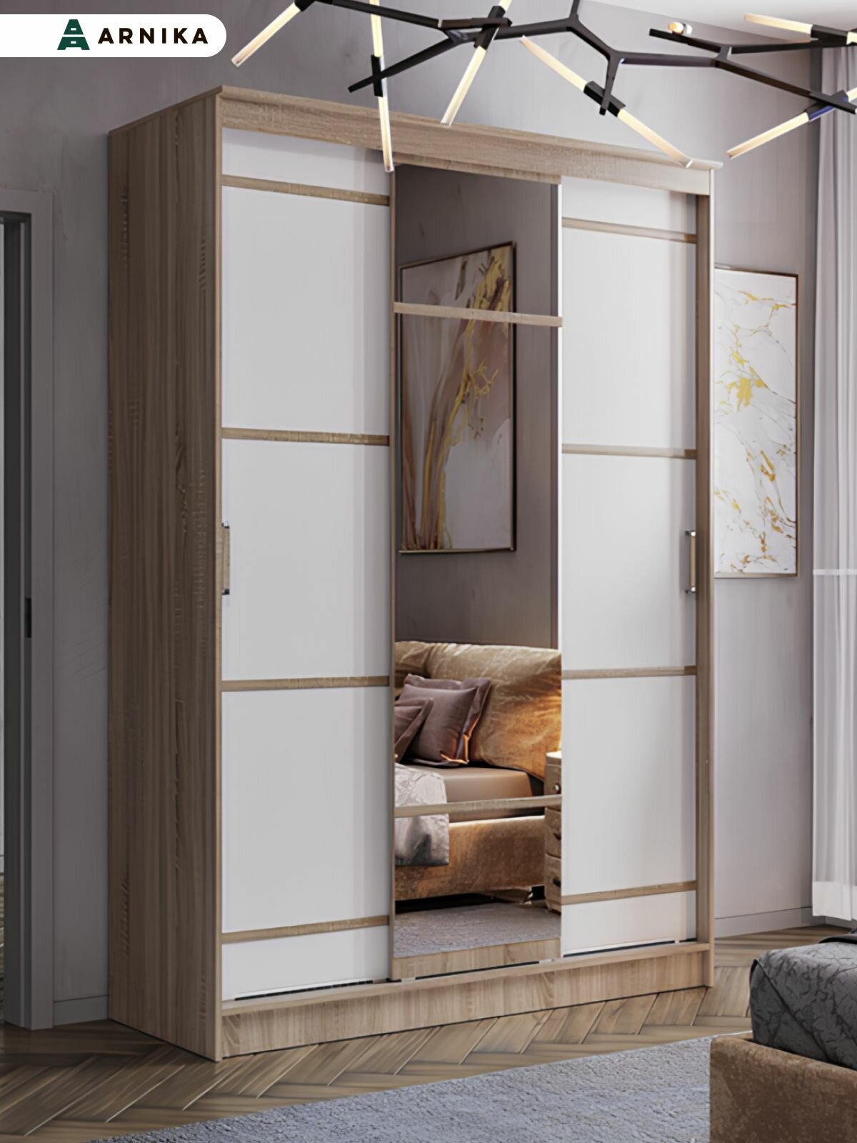 ARNIKA Шкаф-купе с зеркалом 150х221,6х61см, дуб сонома/белый