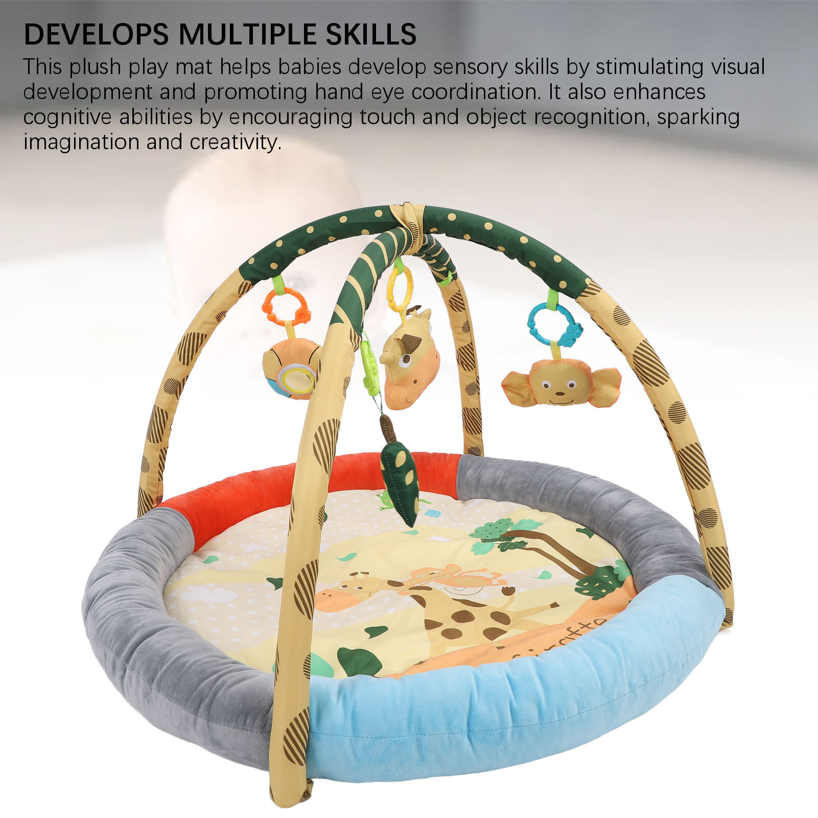 Плюшевый детский гимнастический коврик с мягким хлопковым наполнителем, дышащий, круглой формы, с приподнятым краем, коврик для игр на животе с подвесными игрушками для младенцев от 0 до 2 лет