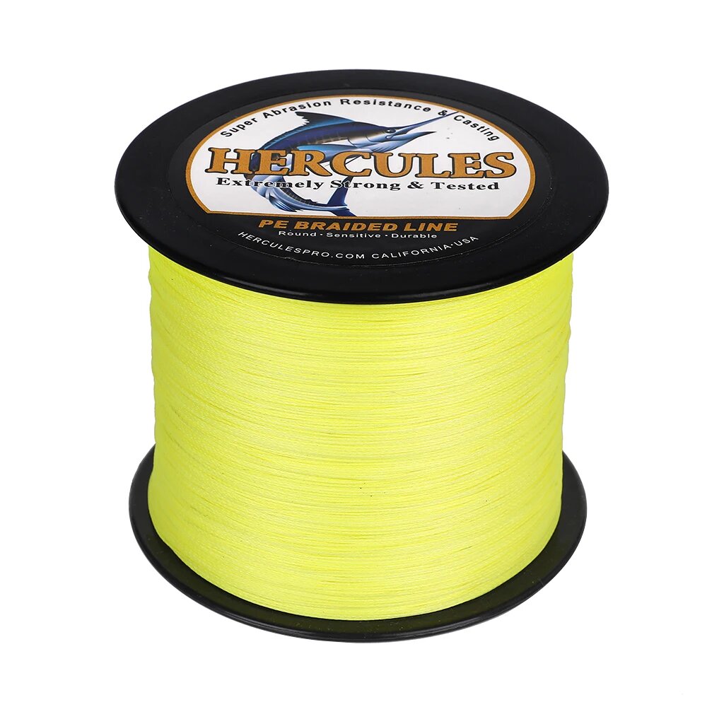 Геркулес 12-нитевая плетенная леска 0,12-0,75 мм Светло-желтый, 300M-0.12mm-10LB, Fluorescent Yellow