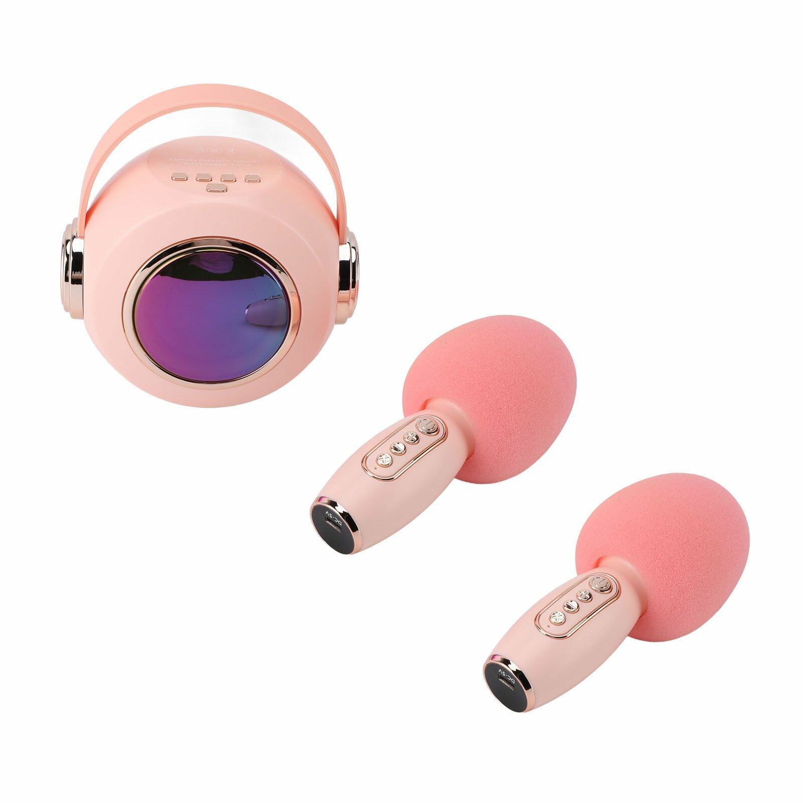 Беспроводная караоке-машина с Bluetooth-микрофоном для детей, мини-портативный динамик, 2 микрофона, сакура розовый