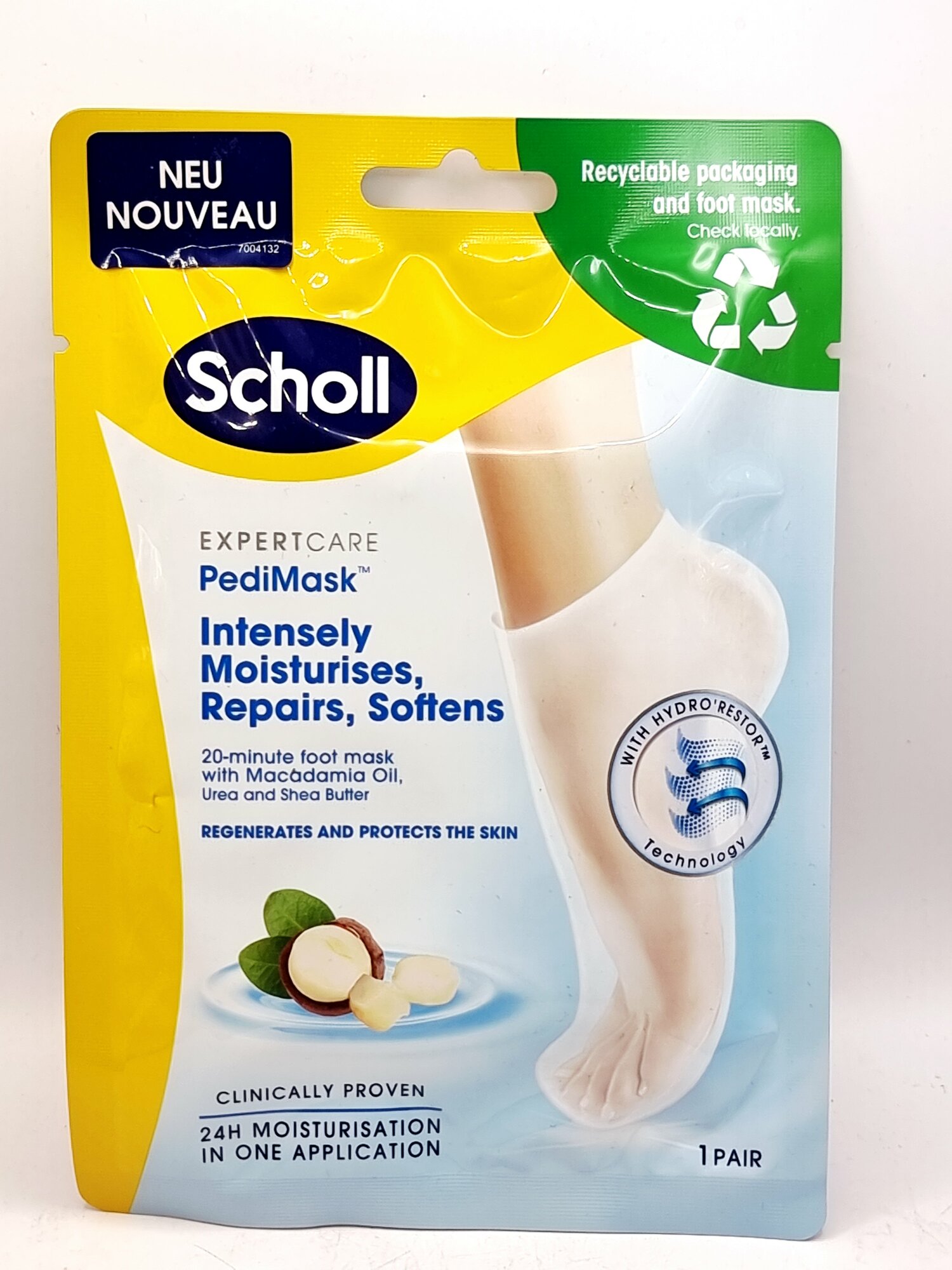 Scholl Маска для ног 20-минутная увлажняющая с маслом ши, макадамии и мочевиной, 1 пара (из Финляндии)