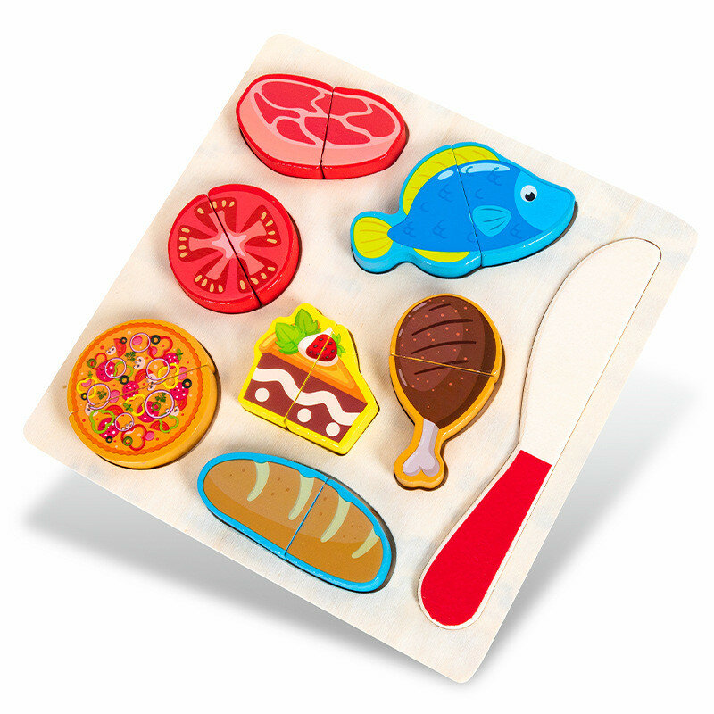 Kids wooden puzzle playset with magnetic vegetable fruit cutting for creative kitchen activities vegetable meat
