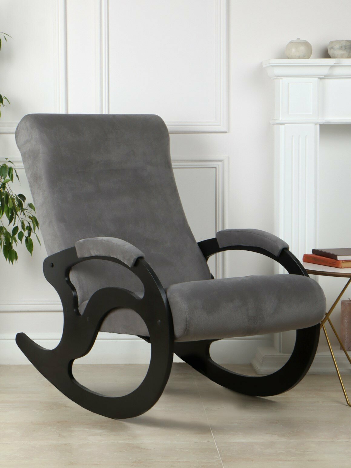 Кресло качалка для взрослых Ларгус 2 Кресло-качалка для дома ткань велюр цвет серый графит Grey
