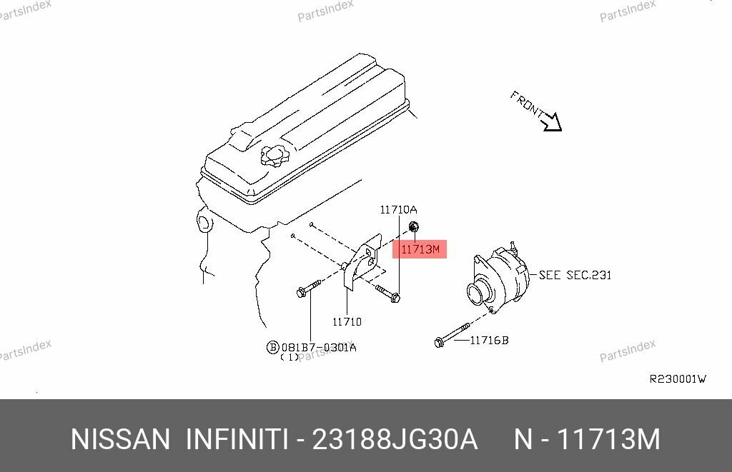 Гайка крепления генератора, NISSAN 23188JG30A