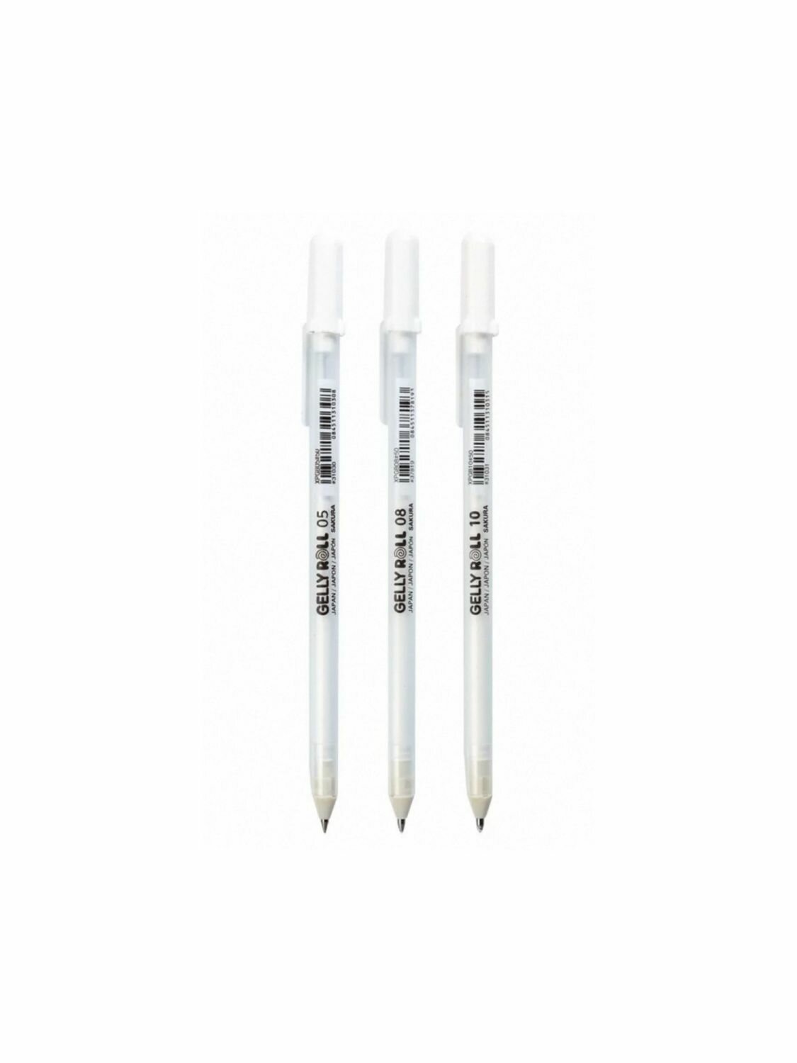 Гелевые ручки Sakura Gelly Roll White с непрозрачными чернилами, набор 3 шт (05 Fine, 08 Medium, 10 Bold) для рисования, скетчинга и творческих проектов