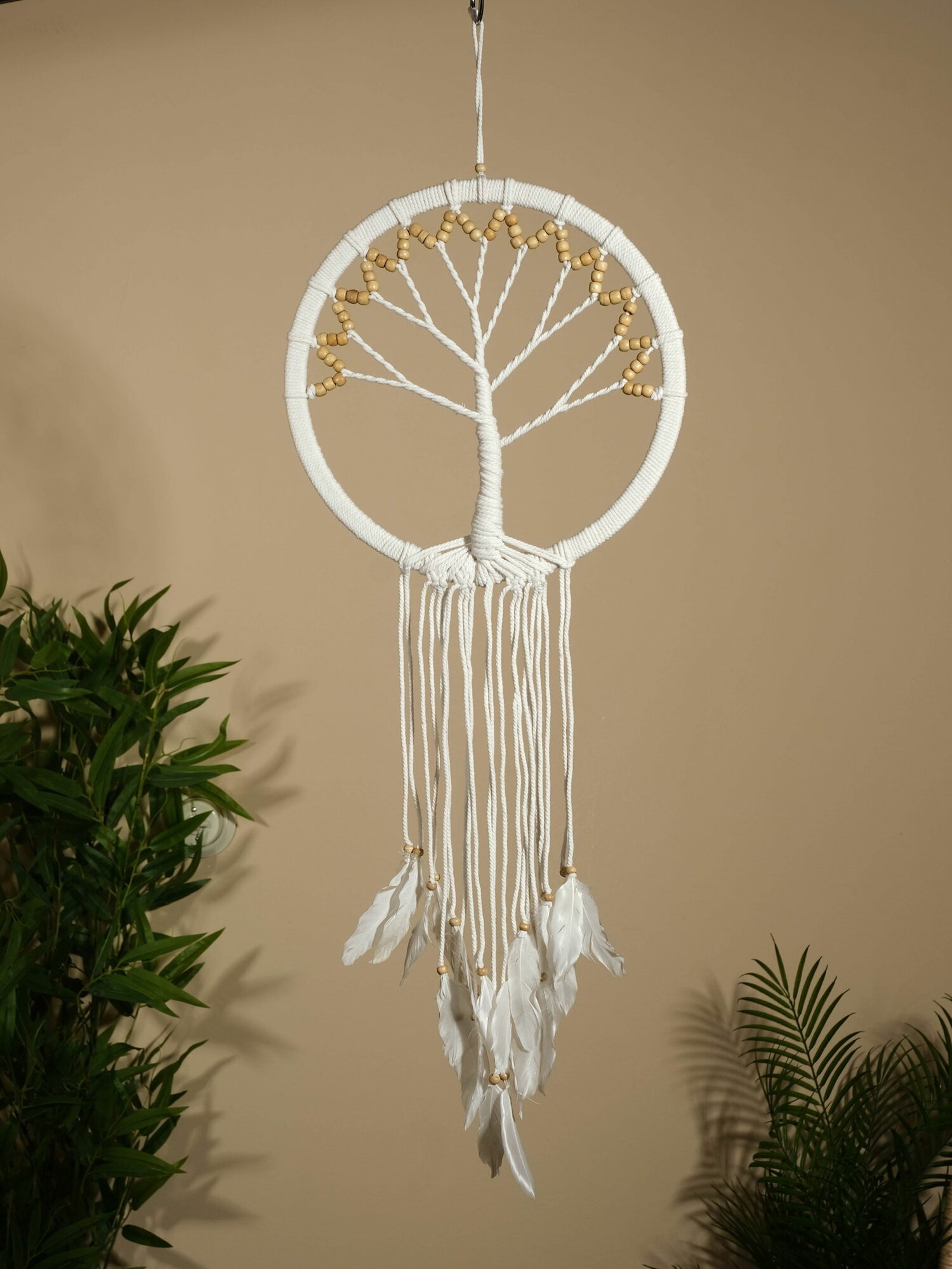 Ловец снов "Белое дерево", 32x90 см, цвет: бежевый, форма: круглая
