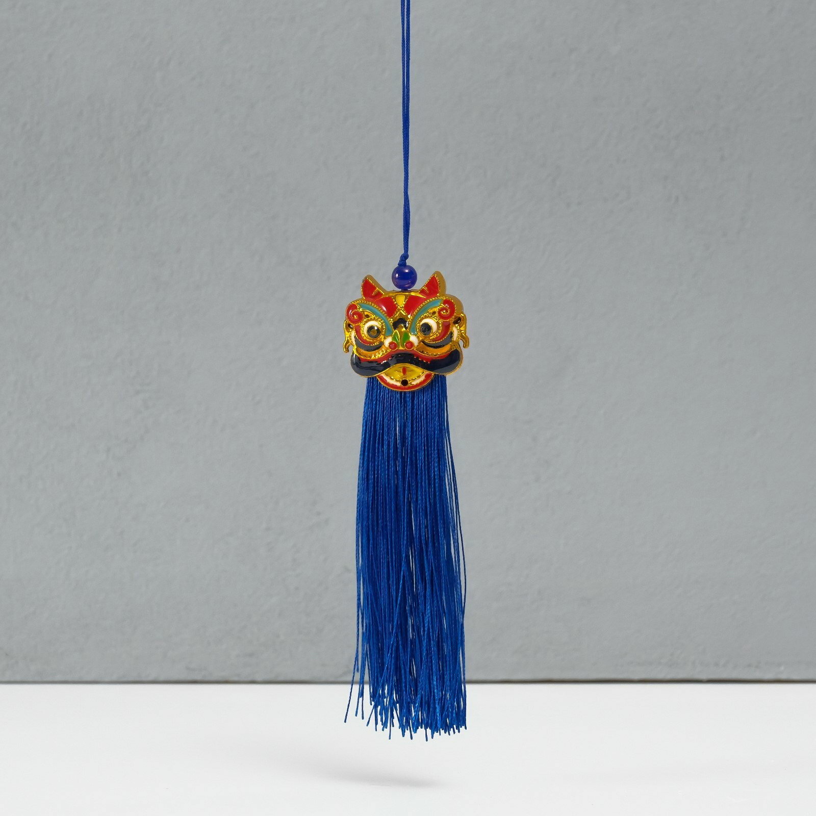 Подвеска текстиль, пластик "Китайский лев", синяя, 2x4x14 см