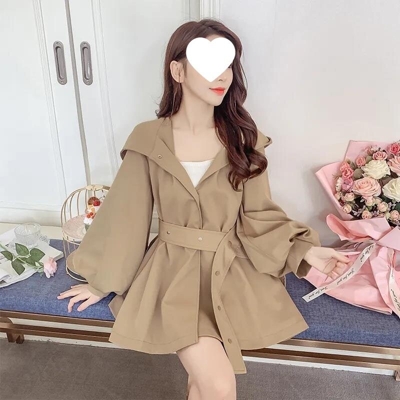 Короткая ветровка для миниатюрных женщин, осень 2025 г, корейский стиль, свободная куртка с капюшоном и рукавами-фонариками большого размера