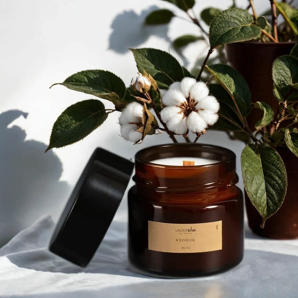 Свеча ароматическая Хлопок / аромасвечи для дома / подарок женщине 85ml, UNDERSUN