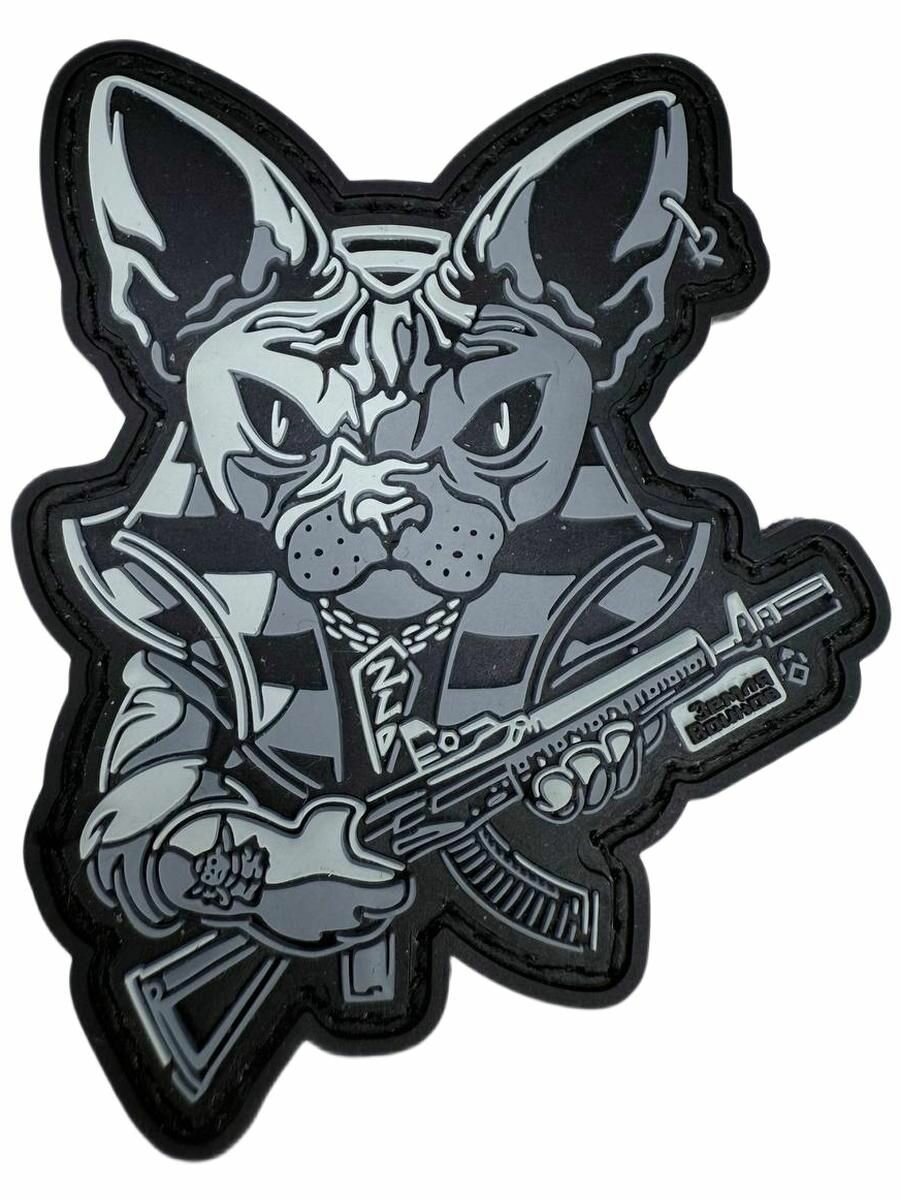 Патч №16 Шеврон Кот Зло Сфинкс серый 3D на липучке велкро земля воинов 8х6.5см ПВХ