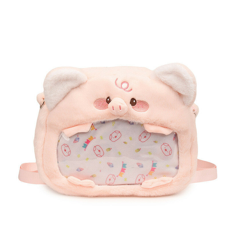 Kawaii plush pig shoulder bag with 20l storage for daily school and leisure