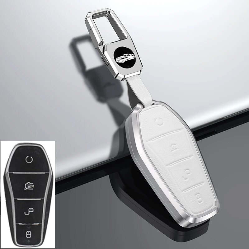 Металлический кожаный чехол для дистанционного ключа автомобиля, держатель для BYD ATTO 3 Qin Song Plus Dmi Han Tang Dolphin Seal U EV Sealion 05 Style B White