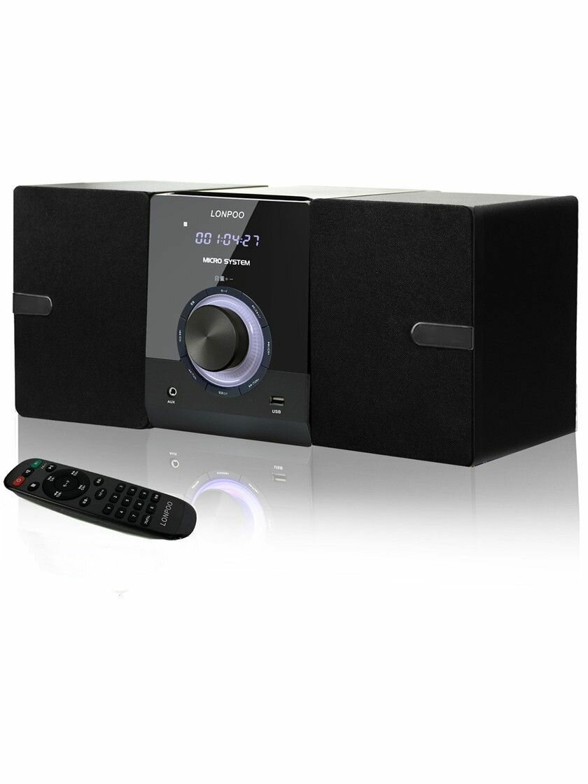 Стереосистема с CD-плеером 30W RMS, поддержка FM/Bluetooth/USB/AUX, акустические колонки, разъём для наушников, пульт дистанционного управления