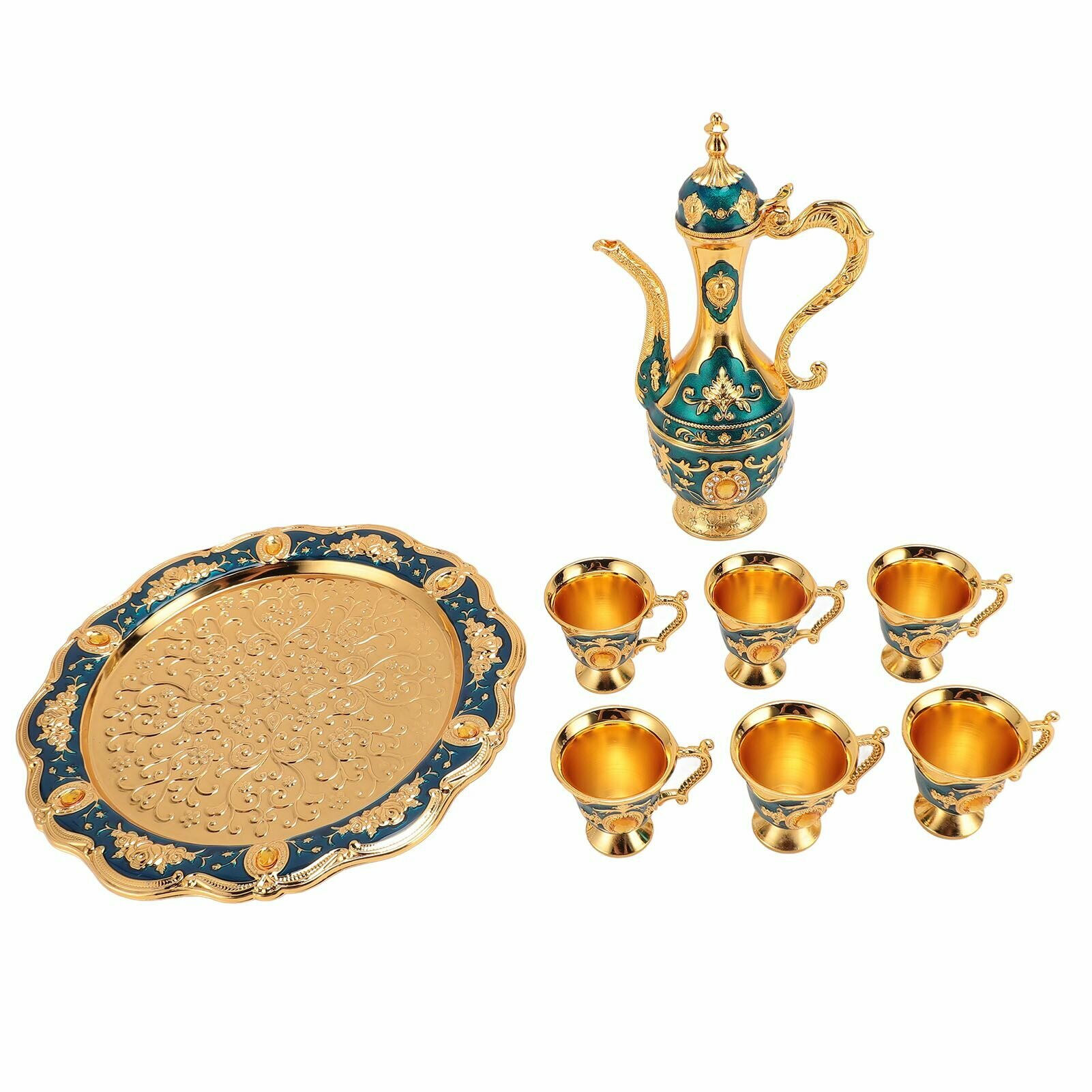 Чайный сервиз с 6 чашками золотой синий