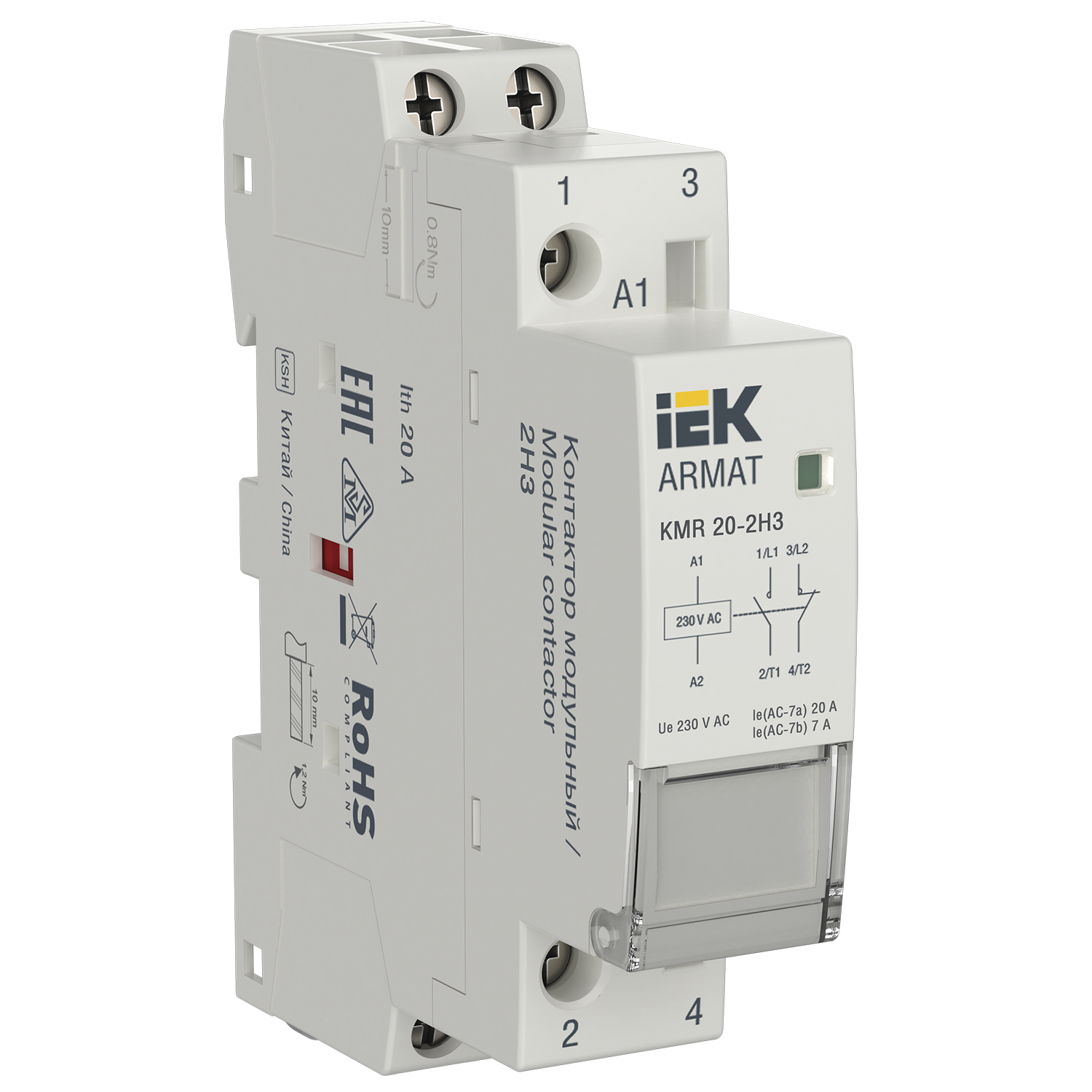 ARMAT Контактор модульный KMR 20А 230В AC 2НЗ, IEK AR-KMR10-020-02-230 (1 шт.)