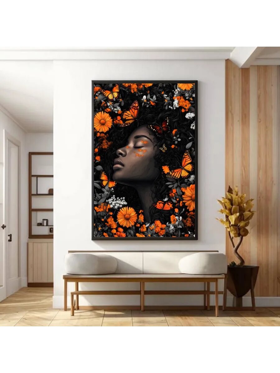Картина Негритянка, африканка, девушка в цветах, 30*40 см