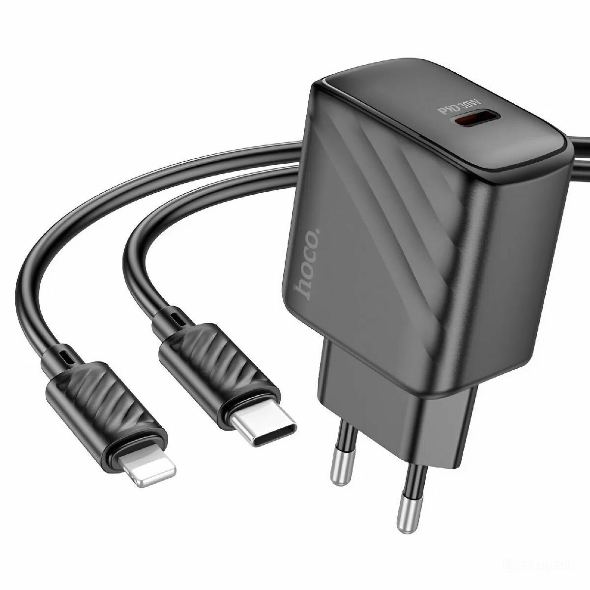 Адаптер СЗУ-Type-C Hoco CS22A Value, 3A, 30W + кабель Lightning 1м, черный