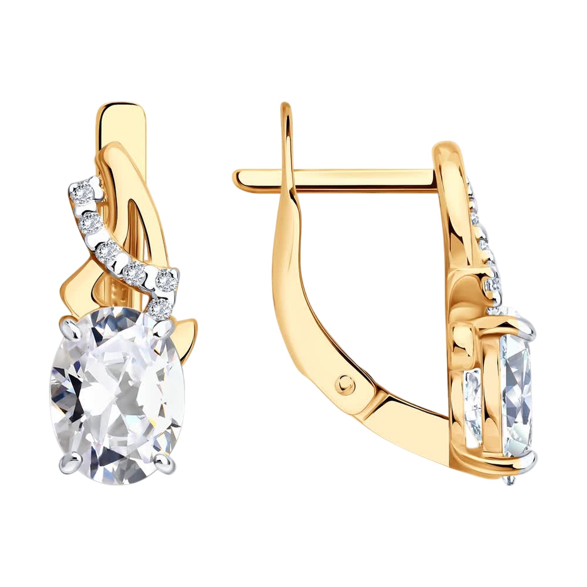 Серьги, серебро, 925 проба, золочение, фианит