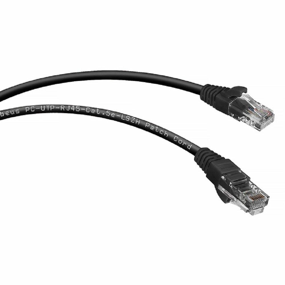 Cabeus Патч - корд сетевой, телефонный PC-UTP-RJ45-CAT.5E-1M-BK-LSZH U UTP, категория 5е, 2xRJ45 8p8c, неэкранированный, черный, LSZH, 1м