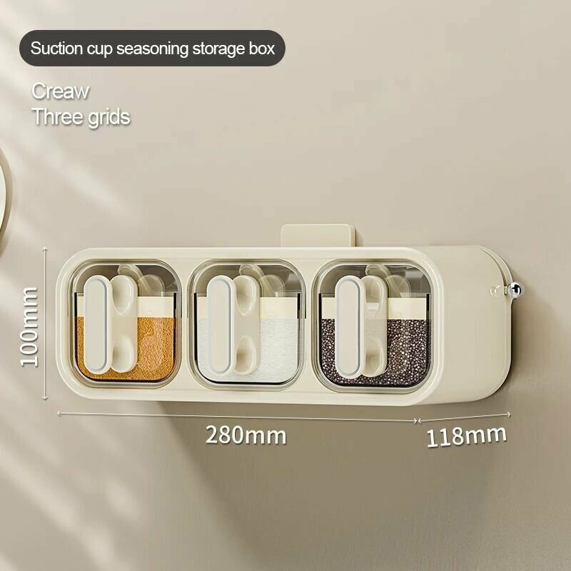 Настенная кухонная коробка для приправ на присосках без сверления, банка для хранения специй, кухонные аксессуары