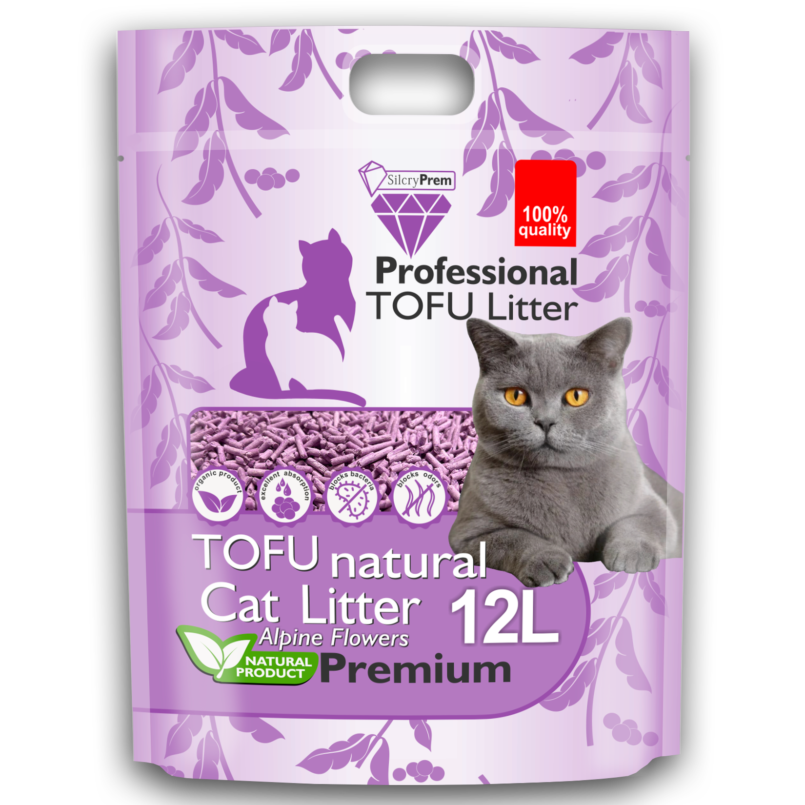 Наполнитель для кошачьего туалета Комкующийся Тофу Tofu SilcryPrem 12,0 Л - Альпийские цветы