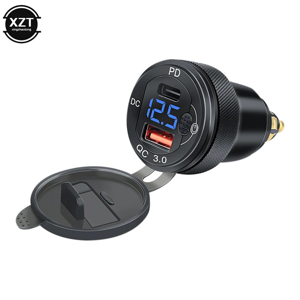 Автомобильное зарядное устройство Dual QC3.0 USB Fast PD Зарядное устройство 12-24 В из алюминиевого сплава Черный Qiuck Зарядный адаптер для BMW Автомобиль Мотоцикл, E