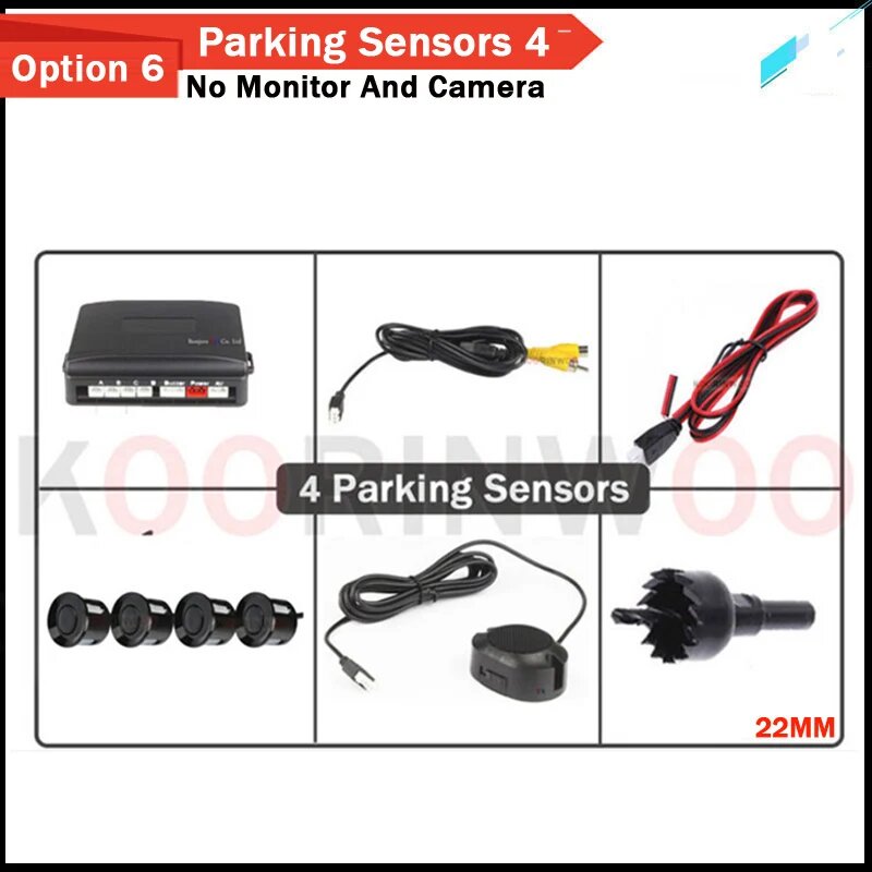 Интеллектуальная система Koorinwoo для автомобилей Parktronic 4/8, динамическая траектория, задний датчик парковки, передние камеры, помощь при парковке, Black Sensors, Option 6