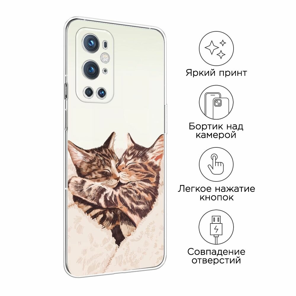 Чехол на OnePlus 9 Pro / ВанПлас 9 Про с принтом "Влюбленные котейки - 14 февраля" — фото 1